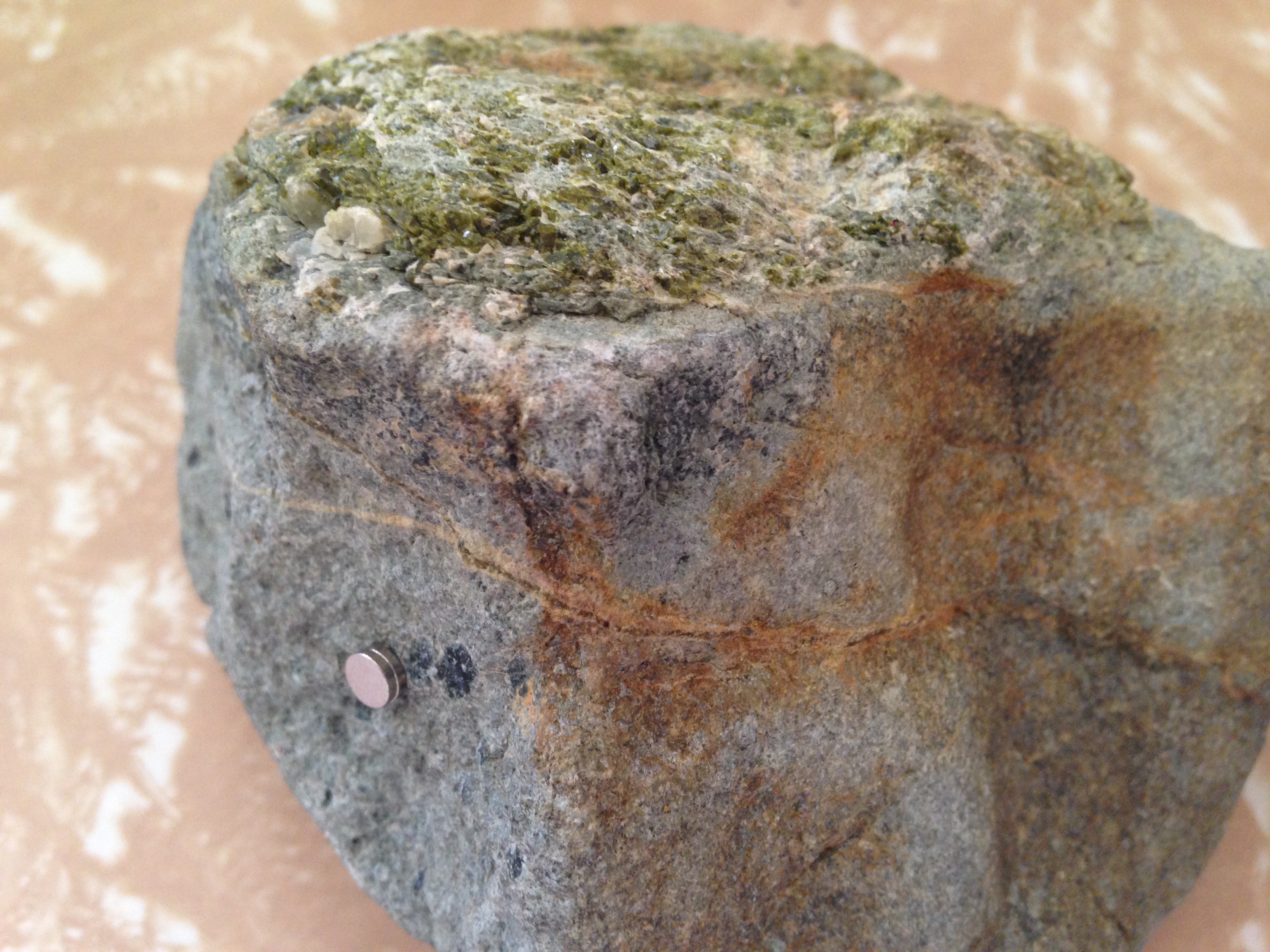 Epidote (green apple) in altered basalt – Weekend Geology